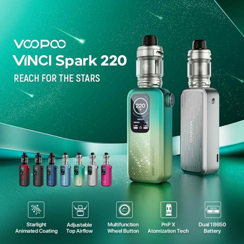VooPoo Vinci Spark 220 Kit, spark220, uforce-x tank, pnp x coils 5pk, dual 18650, dual battery